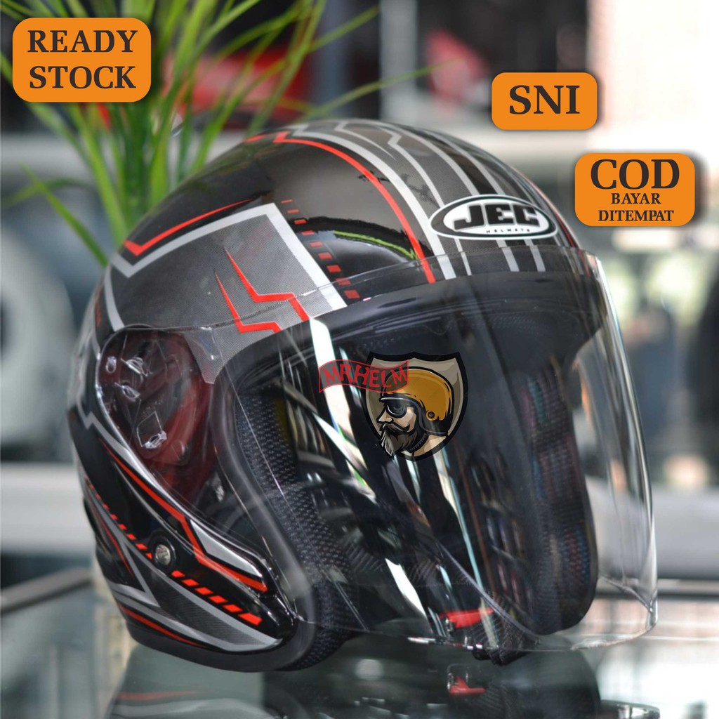 Helmet HALF FACE SNI X2 BLACK RED WITH VISOR (MR Helmet) | Shopee Singapore