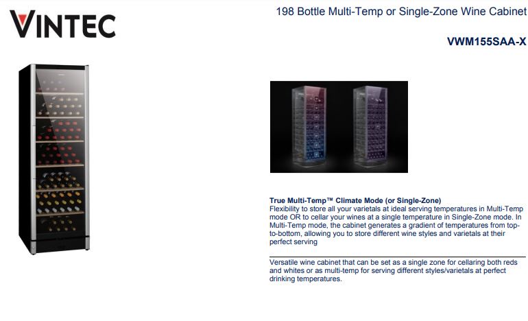 VINTEC VWM155SAA-X WINE CHILLER | Multi-Temp | Free 3 Bottles of ...