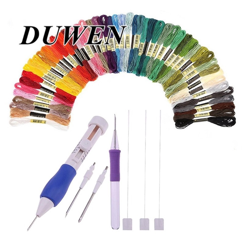 DUWEN 50 colors embroidery thread 3 Needles 2 Threaders Craft Tool ...