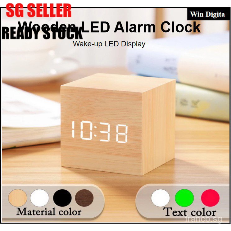 [SG Seller] LED Wooden Alarm Clock Voice Control Desktop Clocks Retro ...