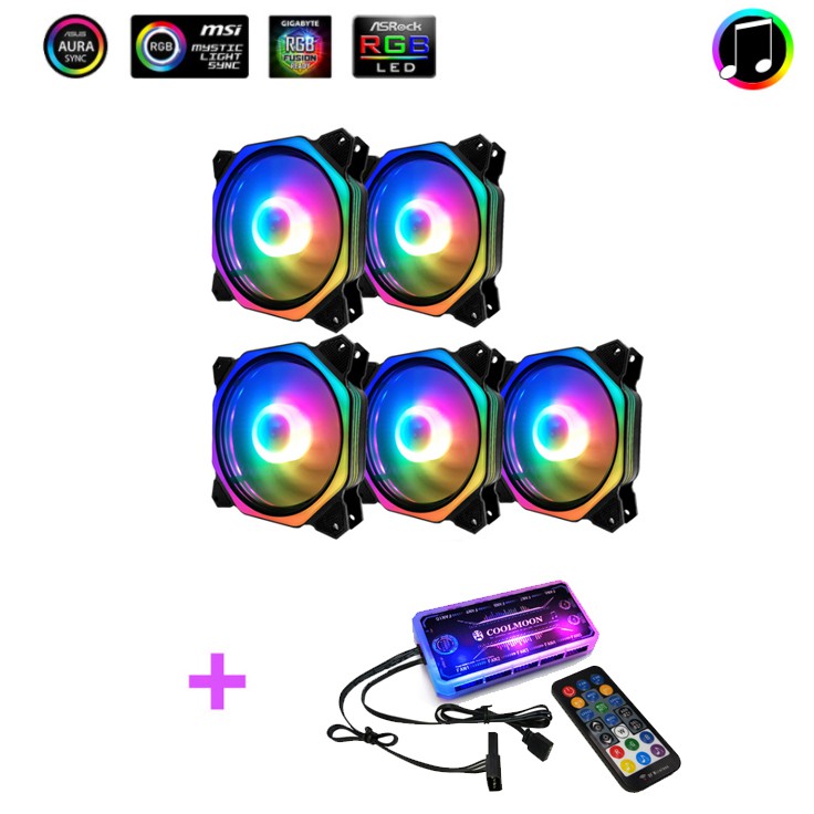 Set of 5 Cooling Fans, Fan Case Coolmoon V8 Plus Led RGB - Includes ...
