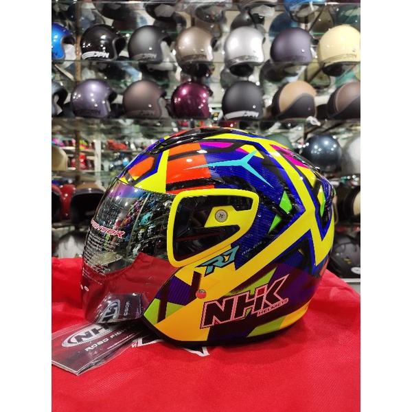 Nhk R7 HALF FACE HELMET MOTIF SE AURORA YELLOW FLUO (VISOR RAINBOW ...