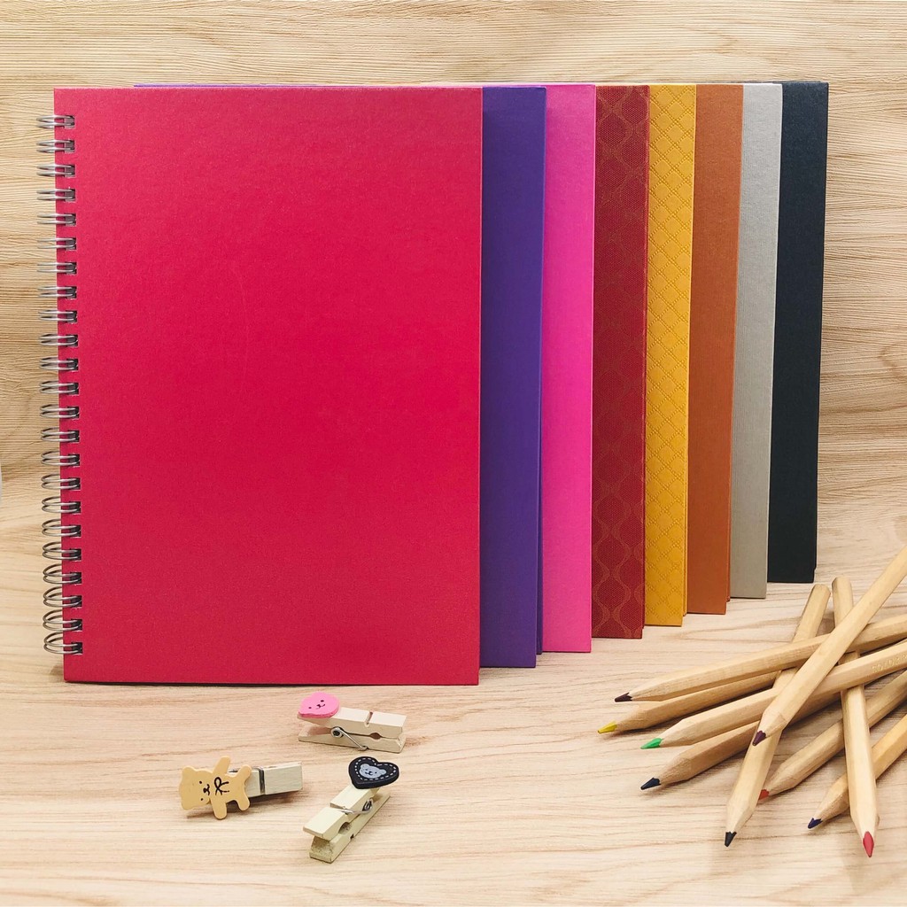 A5 Coloured Notebook / Fancy Paper Hard Cover with White Wire-O ...