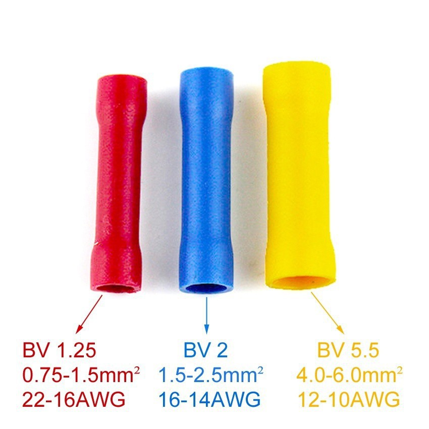 50PCS BV1.25 BV2 BV5.5 Insulated Straight Wire Butt Connector ...