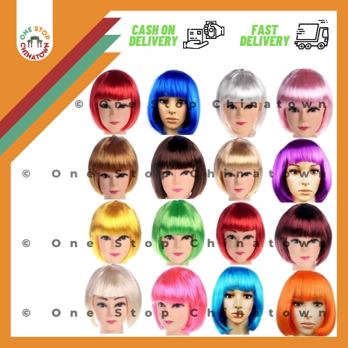 Synthetic Realistic Short Bob Cut Wig with Bangs for Cosplay Anime ...