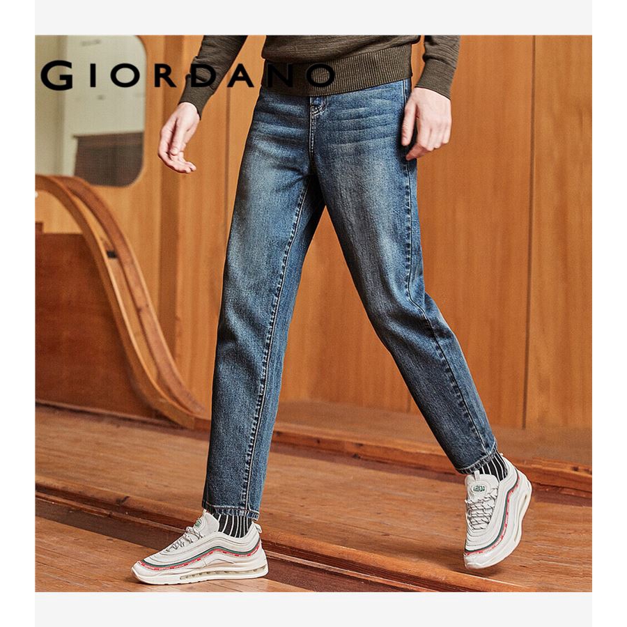 GIORDANO Men Moustache effect loose fit denim jeans 01119073 | Shopee ...