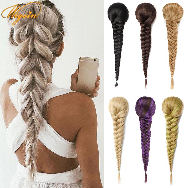 16 Inches Braid Plaited Fishbone Drawstring Ponytail Wig Clip In Hair ...