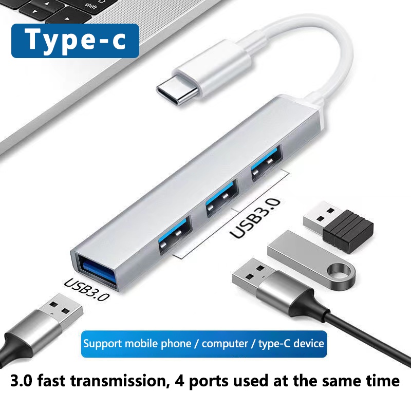 Type C USB C to 4-USB Hub Multiport Adapter Portable 4-Port Usb 3.0 Hub ...