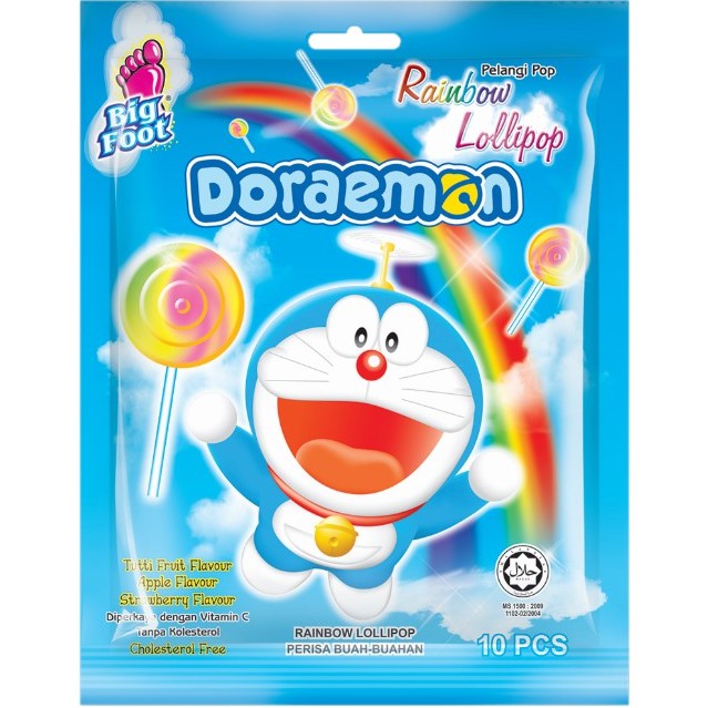 Doraemon Rainbow Fruit Flavoured with Vitamin C Lollipop in Pack (10 ...
