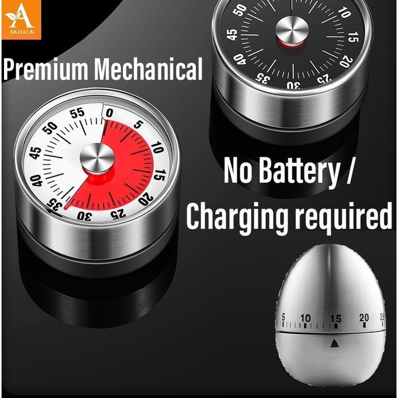 Kitchen Mechanical Timer Stainless Steel Magnet Round Shape 60 Minutes ...