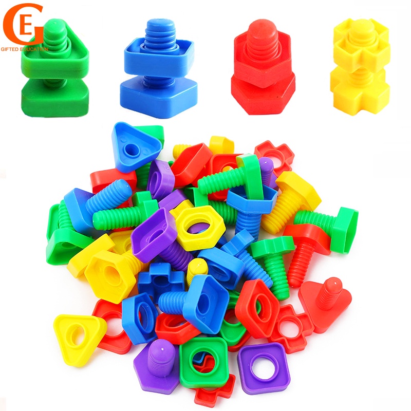 4 Set Children Screw Building Blocks Toys Plastic Insert Blocks Nut ...