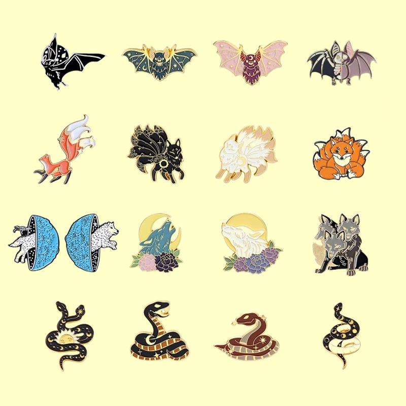 Animal Lapel Brooch Wolf Bat Snake Fox Enamel Pin Design Sense Backpack ...
