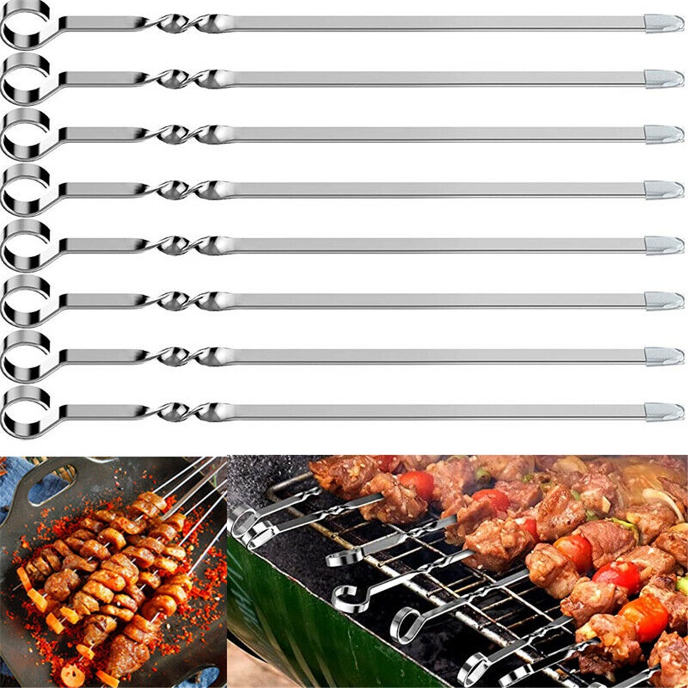 12PCS Kabob Skewers Flat Metal BBQ Barbecue Skewer Stainless Steel Shish Skewers | Shopee Singapore