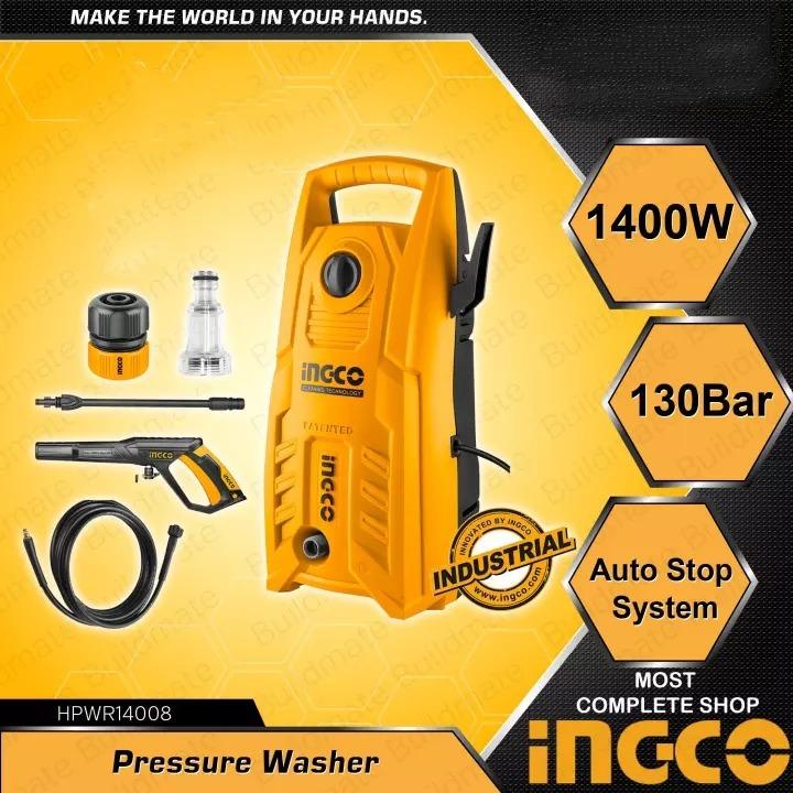 INGCO 1400W High Pressure Washer with Aluminium Wire Motor and Auto Stop System HPWR14008 ...