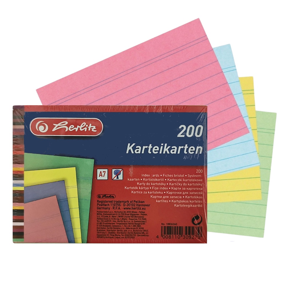 Herlitz A7 index card 200pcs assorted colours 10836245, 4008110309279 ...