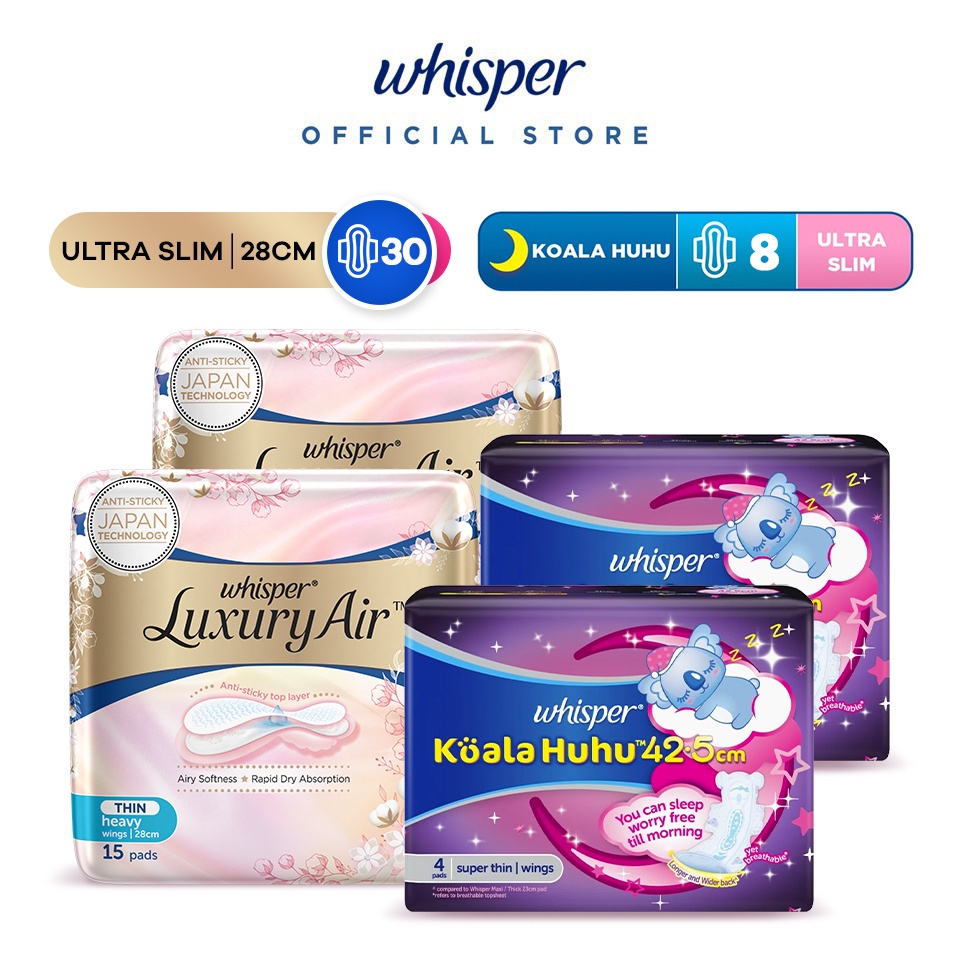 [Bundle of 4] 2 Whisper Luxury Air (28cm 15pc) + 2 Whisper Koala Huhu ...