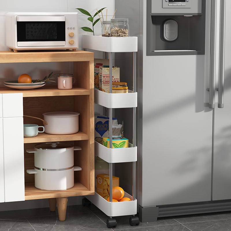 Slim Kitchen Rack 4 Layers with Wheels Movable | Slim Fridge Side Rack ...