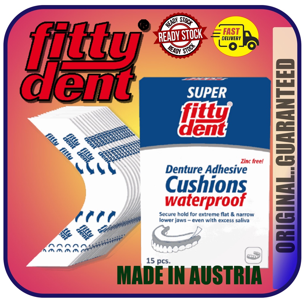Fitty dent super Denture adhesive CUSHIONS Fittydent waterproof cushions (15pcs) Zinc-free ...