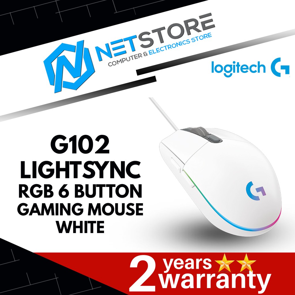 LOGITECH G102 LIGHTSYNC RGB 6 BUTTON GAMING MOUSE WHITE - 910-005803 | Shopee Singapore