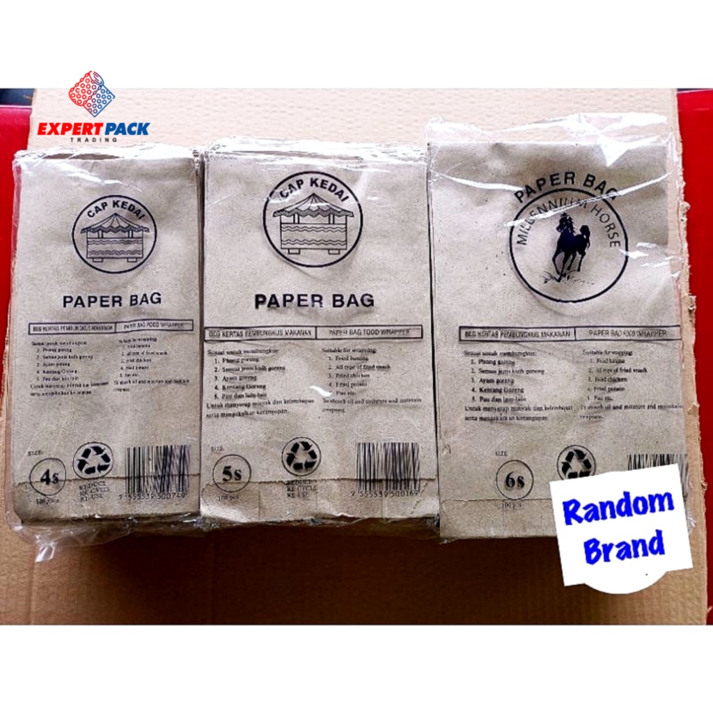 PAPER BAG 4S/5S/6S 100PCS / Bag Kertas Makanan - Brown, Warna Coklat ...