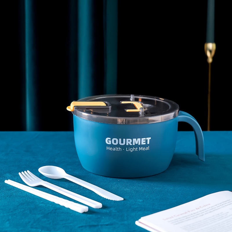 Classic 304 Stainless Steel Instant Noodle Bowl with Lid Handle Lunch Box Rice Bowl Dinnerware ...