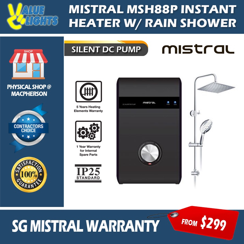 Mistral Instant Shower Heater Rain Shower with DC Pump MSH88P MSH88MBK ...