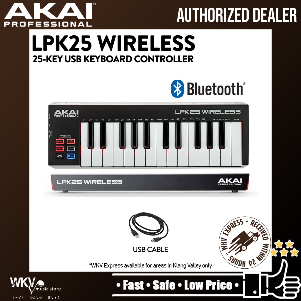 AKAI Professional LPK25 Wireless Bluetooth-Enabled 25-Key Mini USB MIDI ...