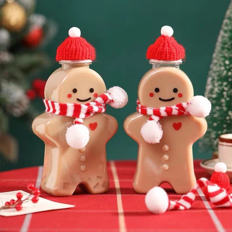 Cute Water Bottle Gingerbread Man Water Cup Portable Candy Cookie Jar ...