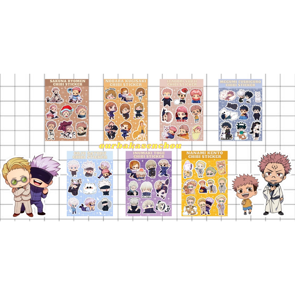 Sticker SET JUJUTSU KAISEN CHIBI VERSION GOJO SAKUNA MEGUMI NOBARA ...