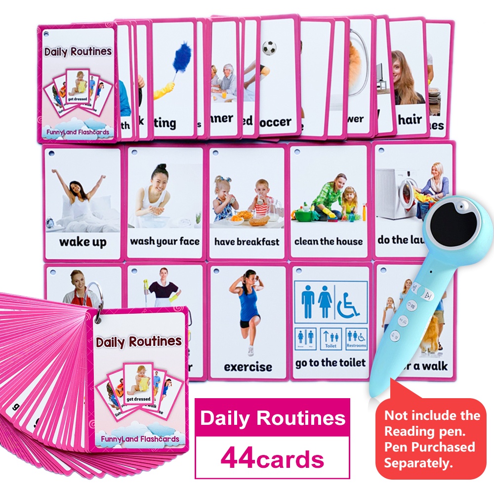 45Pcs/Set Children Daily Routine English Flash Card Kid Smart Reading ...
