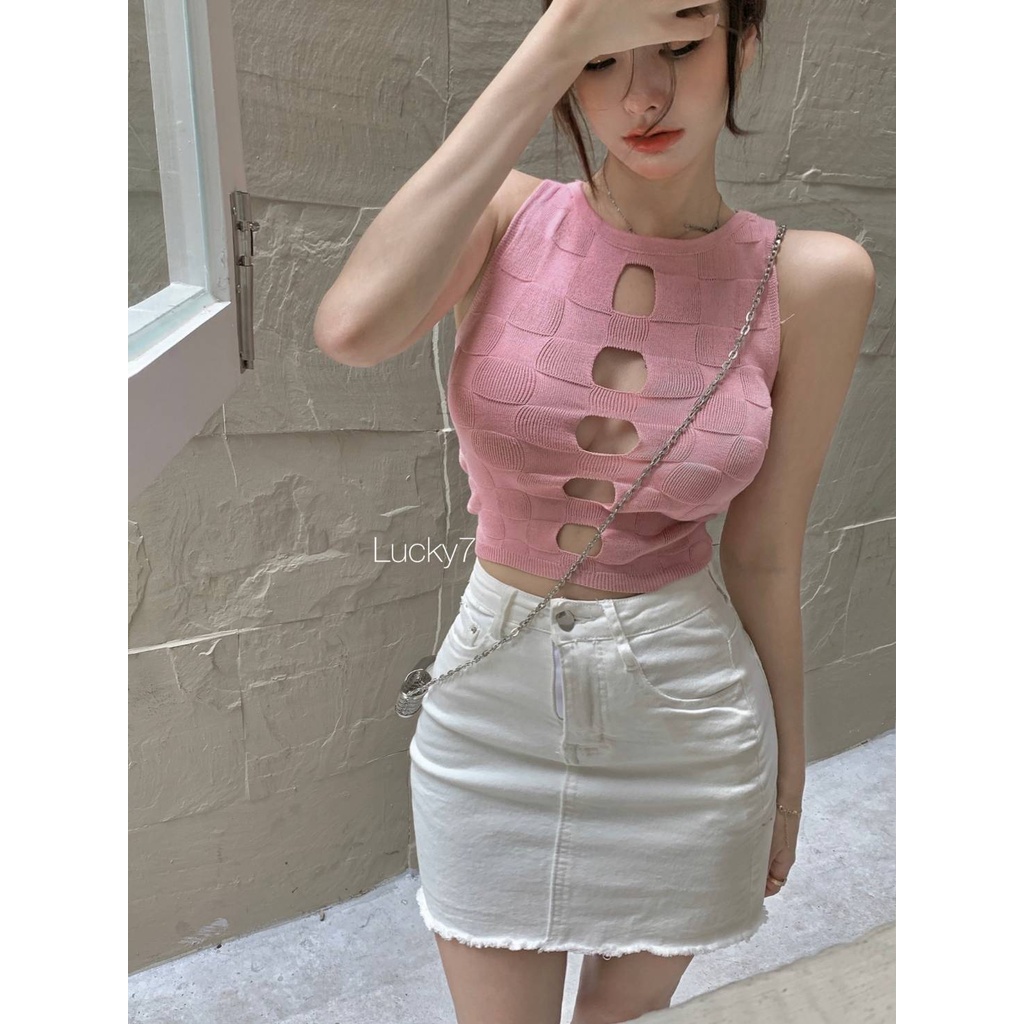 Sleeveless Crop Top Super Zap Yarn Work Stylish Site In The Middle Has ...