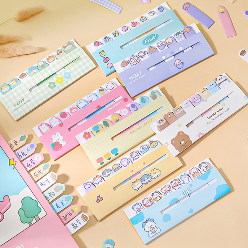120 Sheets Cartoon Cute Animals Series Index Note Paper Classification ...
