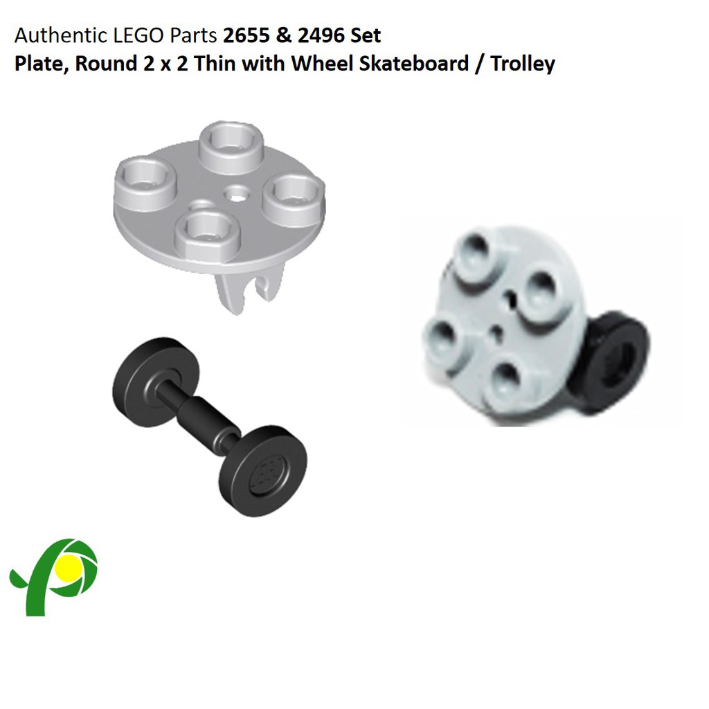 LEGO Parts 2655 2496 Plate Round 2x2 Thin with Wheel Skateboard Trolley ...