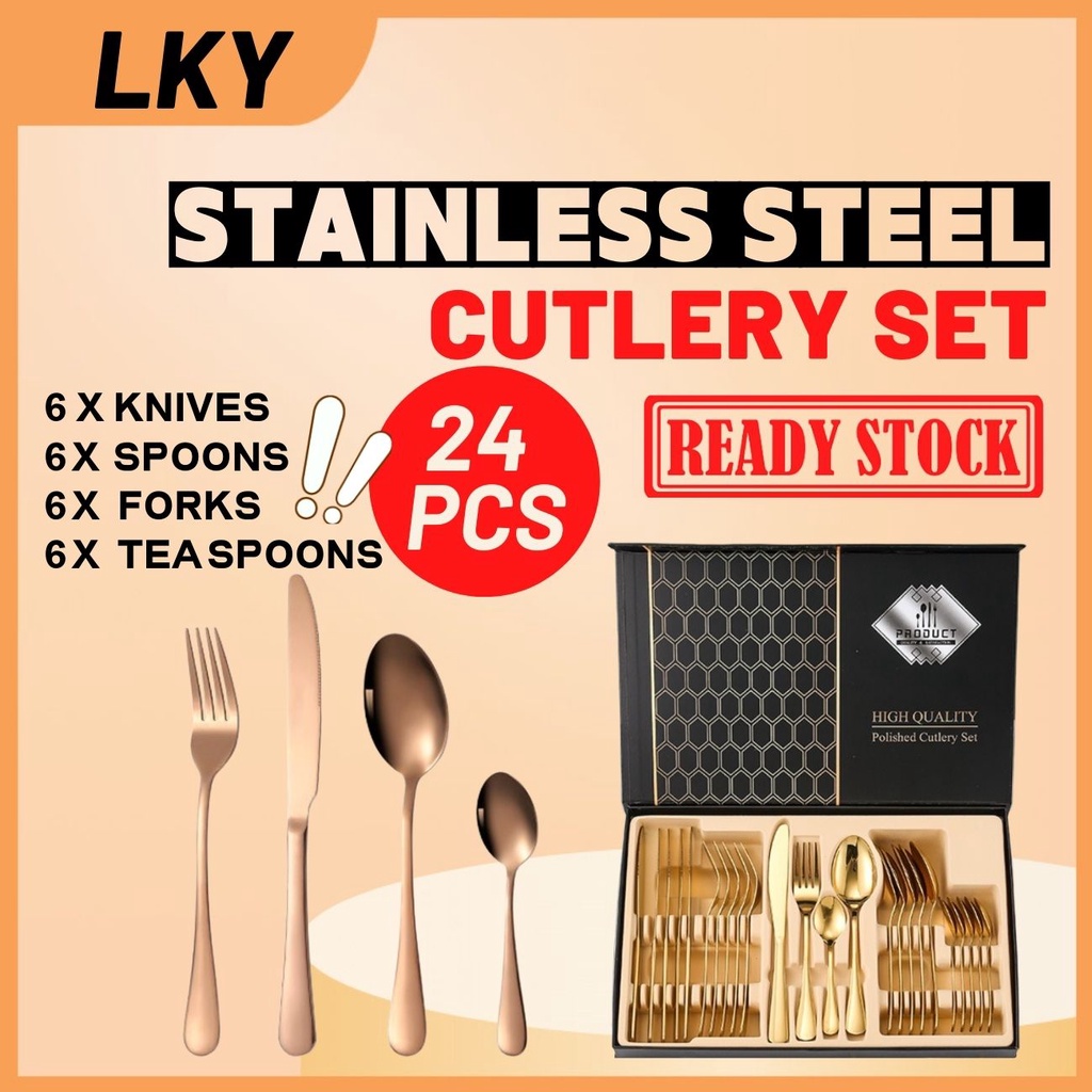 [LKY]24PCS Cutlery Set Stainless Steel Fork and Spoon Set/Utensil Set ...