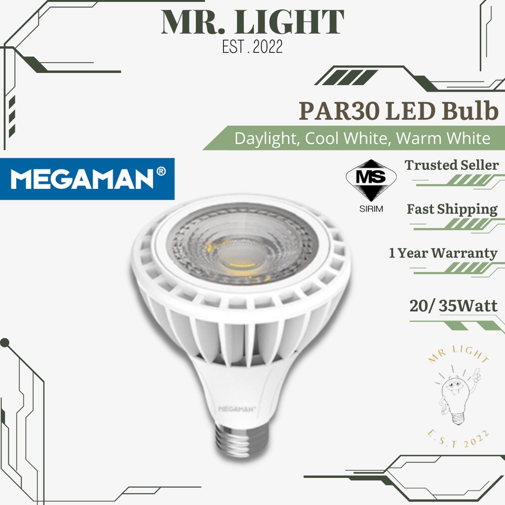 [SIRIM] Megaman PAR30 LED Bulb 20W/35W E27 3000k 4000k 6500k Spotlight ...