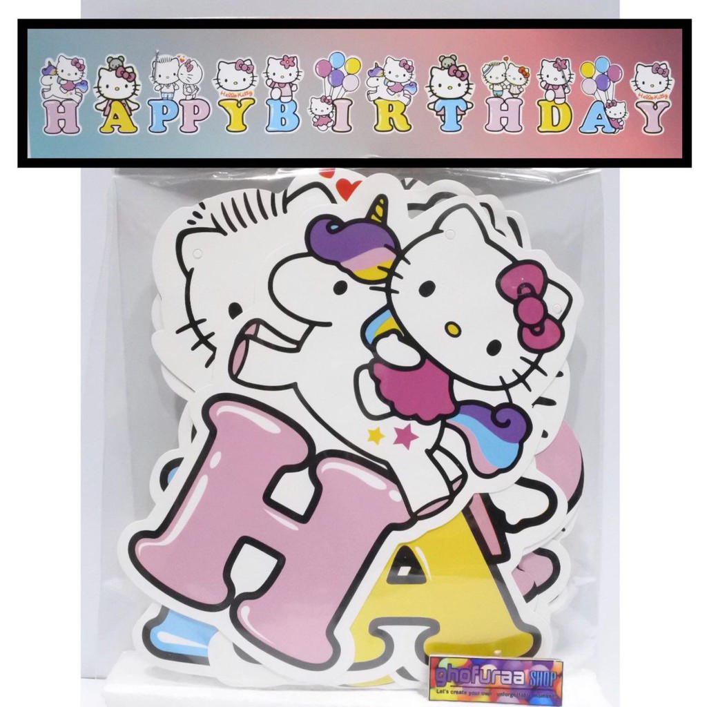 Hello Kitty Happy Birthday Banner - unicorn Character Hbd Bunting Flag ...