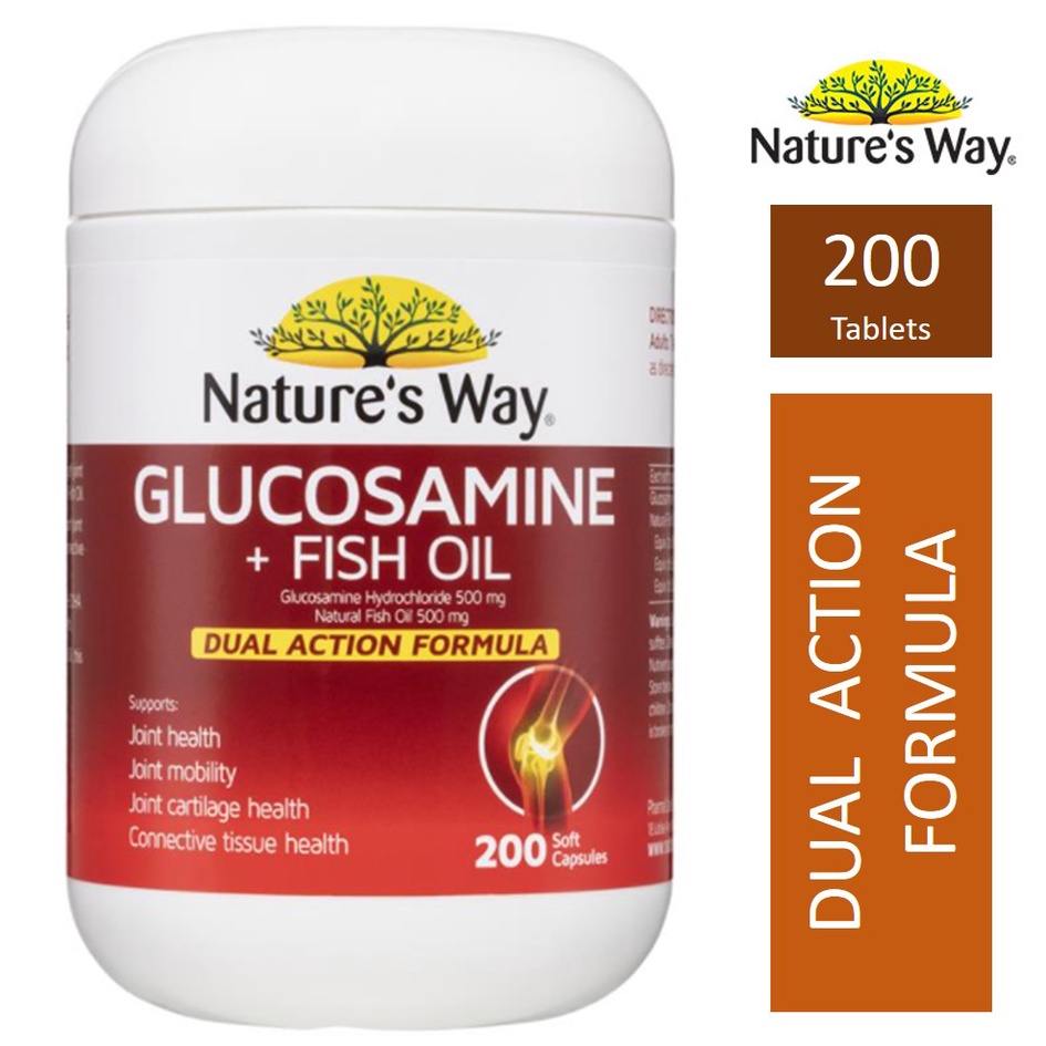 Nature's Way Glucosamine + Fish Oil 200 Soft Capsules Dual Action ...