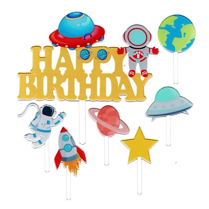 [SG Seller] Spaceship Rocket Acrylic Cake and Cupcake Topper Set ...