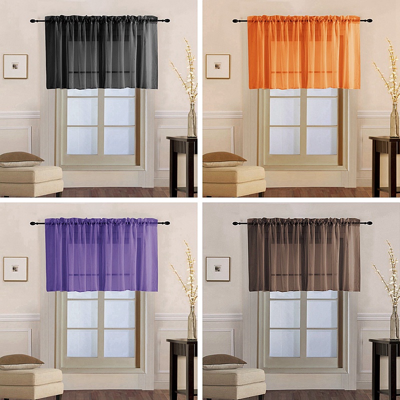Short Sheer Voile Curtains Tier Translucent Panels Rod Pocket Solid ...