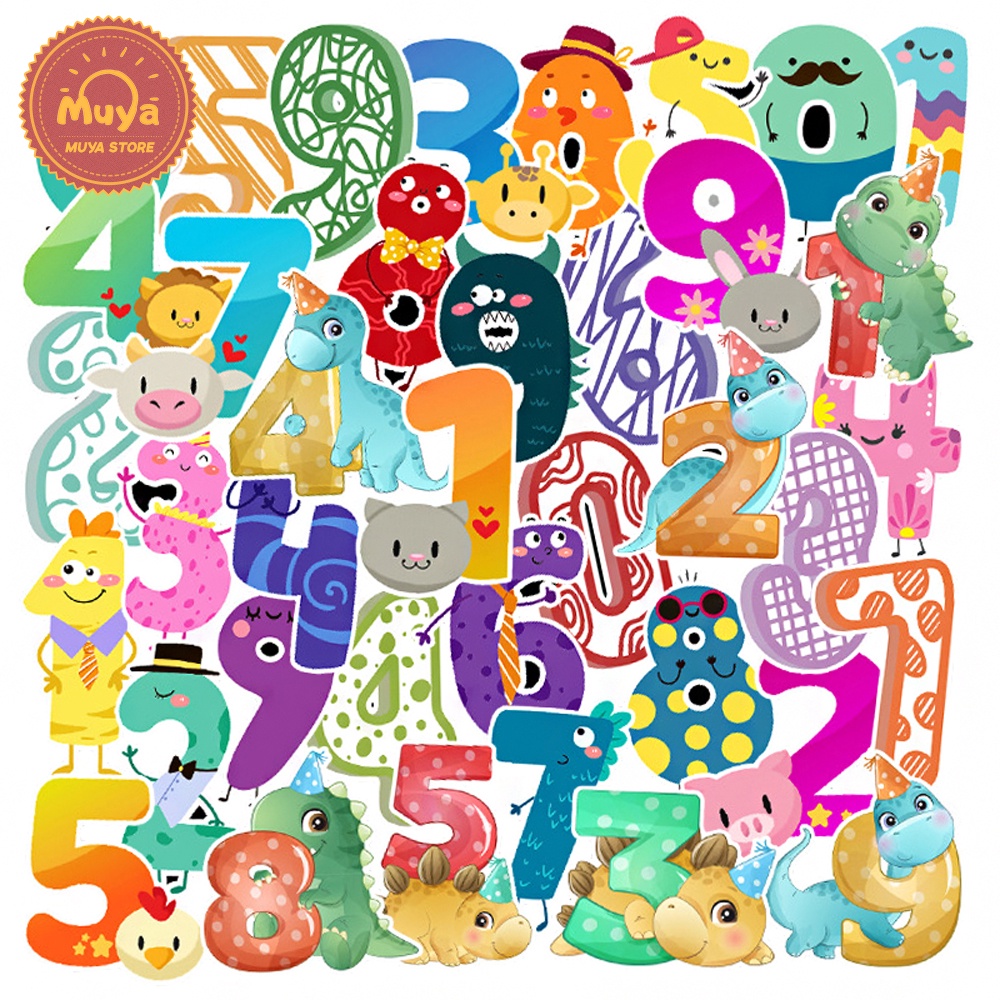 MUYA 48pcs Cartoon Number Stickers Cute Animal Stickers Waterproof ...