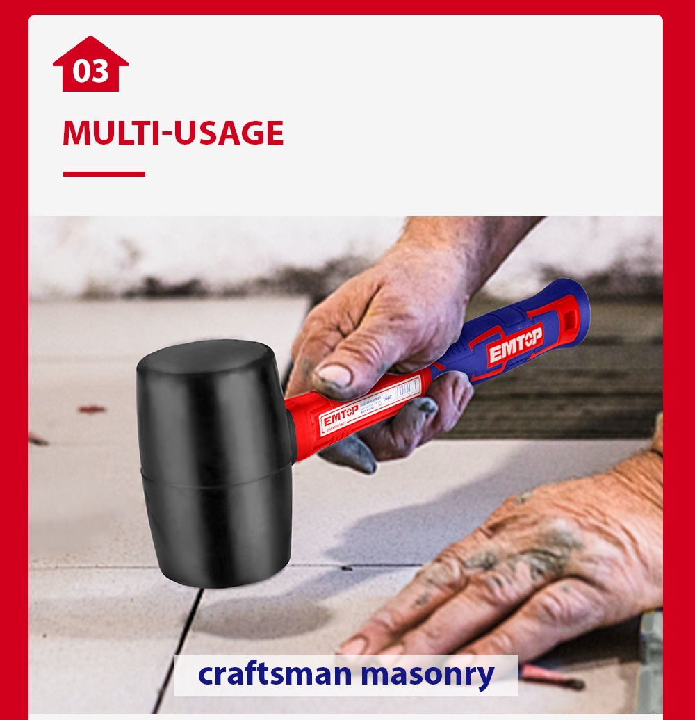 EMTOP Rubber Hammer 16oz Rubber Mallet With Fiberglass Handle For ...