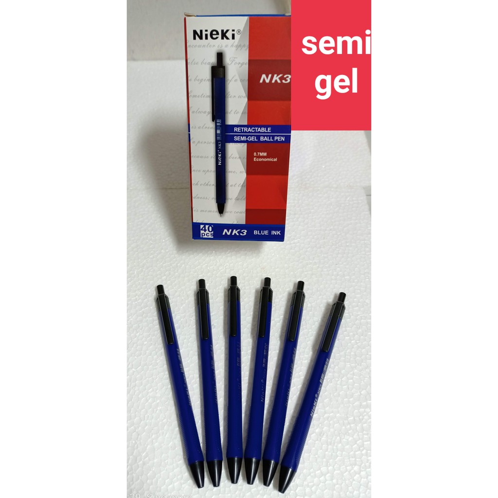 40 Pcs Nieki NK3 0.7 mm Retractable semi-gel ball pen Blue ink | Shopee ...