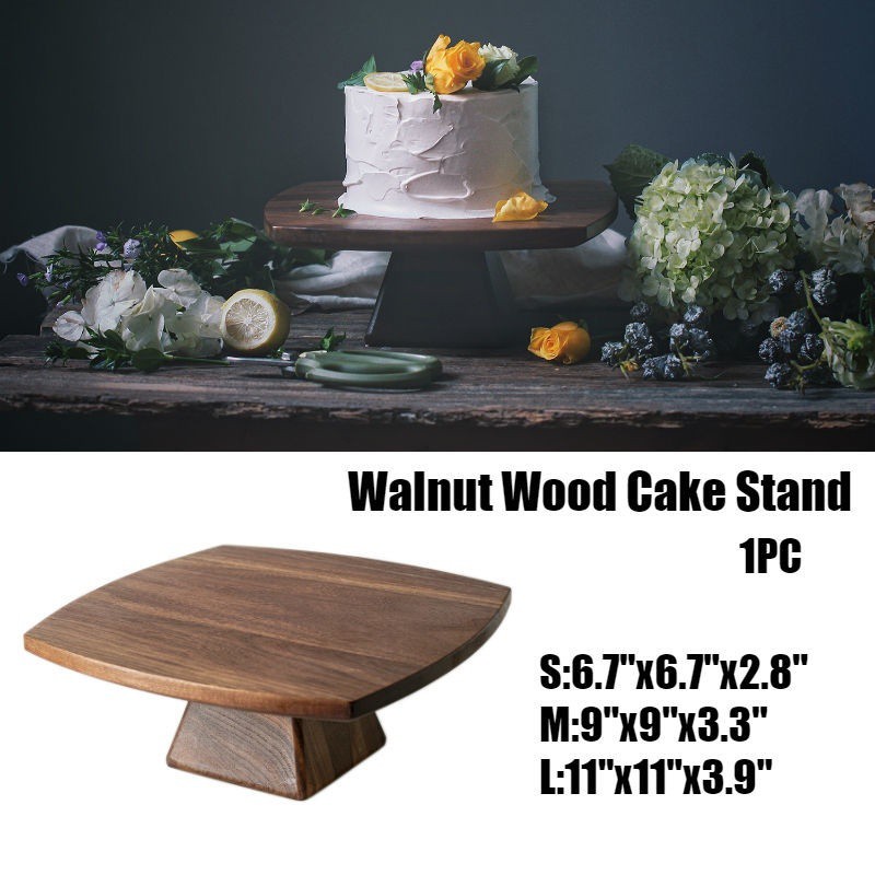 Walnut Wood Cake Stand Square Cake Stand Rustic Cake Display Stand for ...