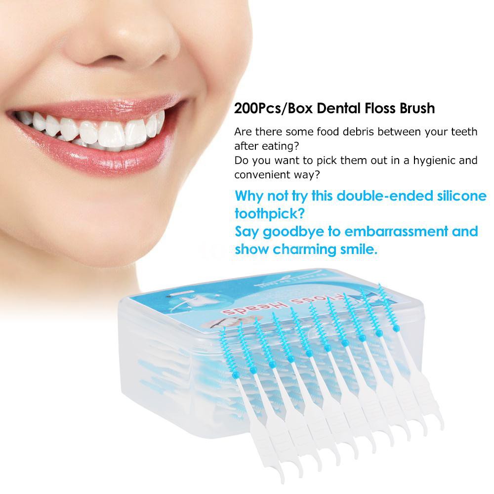 200Pcs/Box Dental Floss Interdental Brush Teeth Stick Toothpick Soft ...
