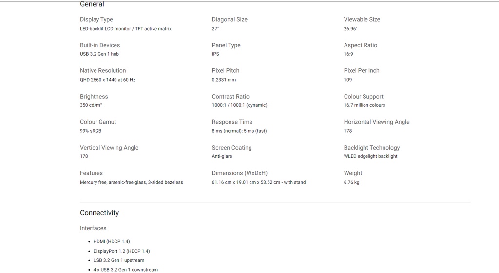 Dell 27 Monitor - P2723D/ 60Hz QHD 1440p Monitor NEW 2022 Model/3Y ...