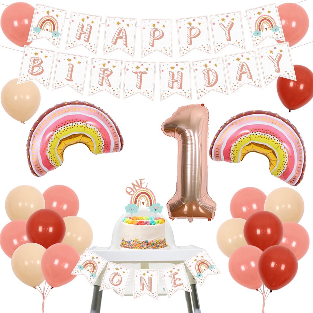 JOYMEMO Boho 1st Birthday Decorations Girl - Boho Happy Birthday Banner ...
