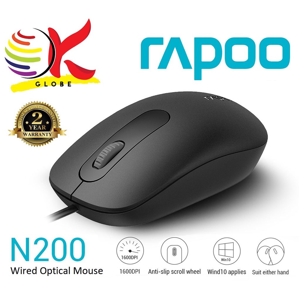 RAPOO N200 / N100 / N100C 1600 DPI / 1000 DPI WIRED OPTICAL MOUSE WITH ...