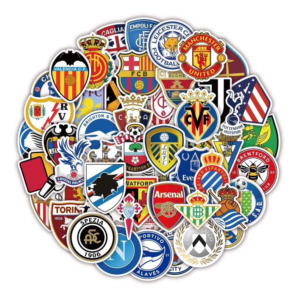 50 pcs Football Club Logo Badges Waterproof PVC Stickers (2 Designs ...