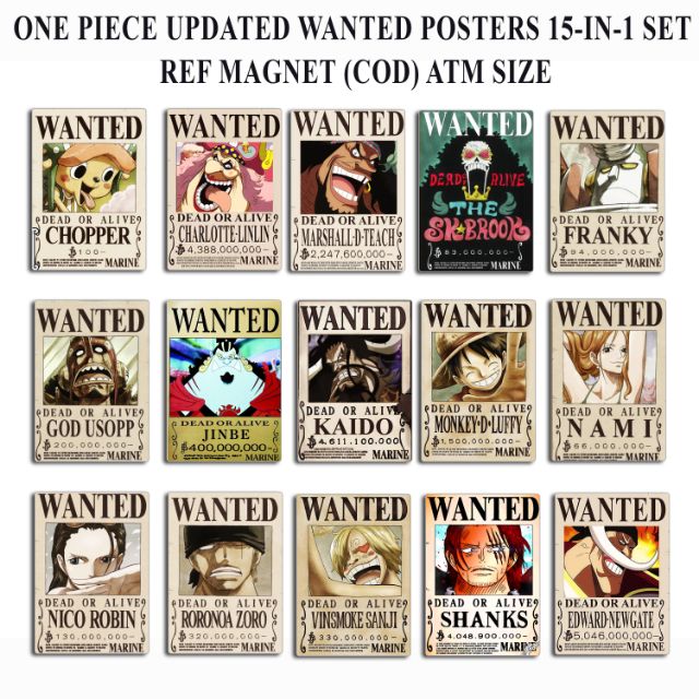 15IN1 SET ONE PIECE REF MAGNET UPDATED WANTED POSTERS ATM SIZE | Shopee ...