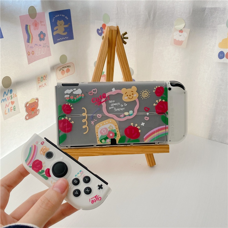 Nintendo Switch OLED So Cute Casing Cartoon Red Flower Pooh Bear Soft ...